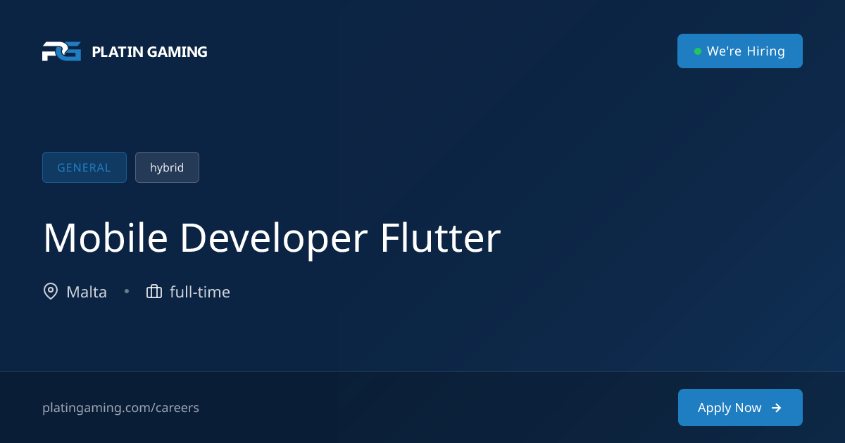 Flutter Developer Malta | Mobile App Jobs | Platin Gaming | Platin ...